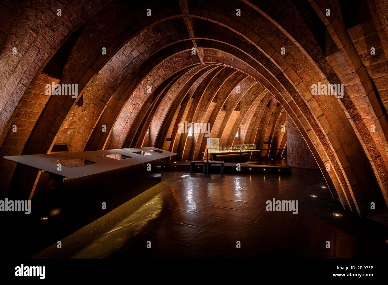 Attic of Casa Milà (La Pedrera) with the catenary arches made with ...