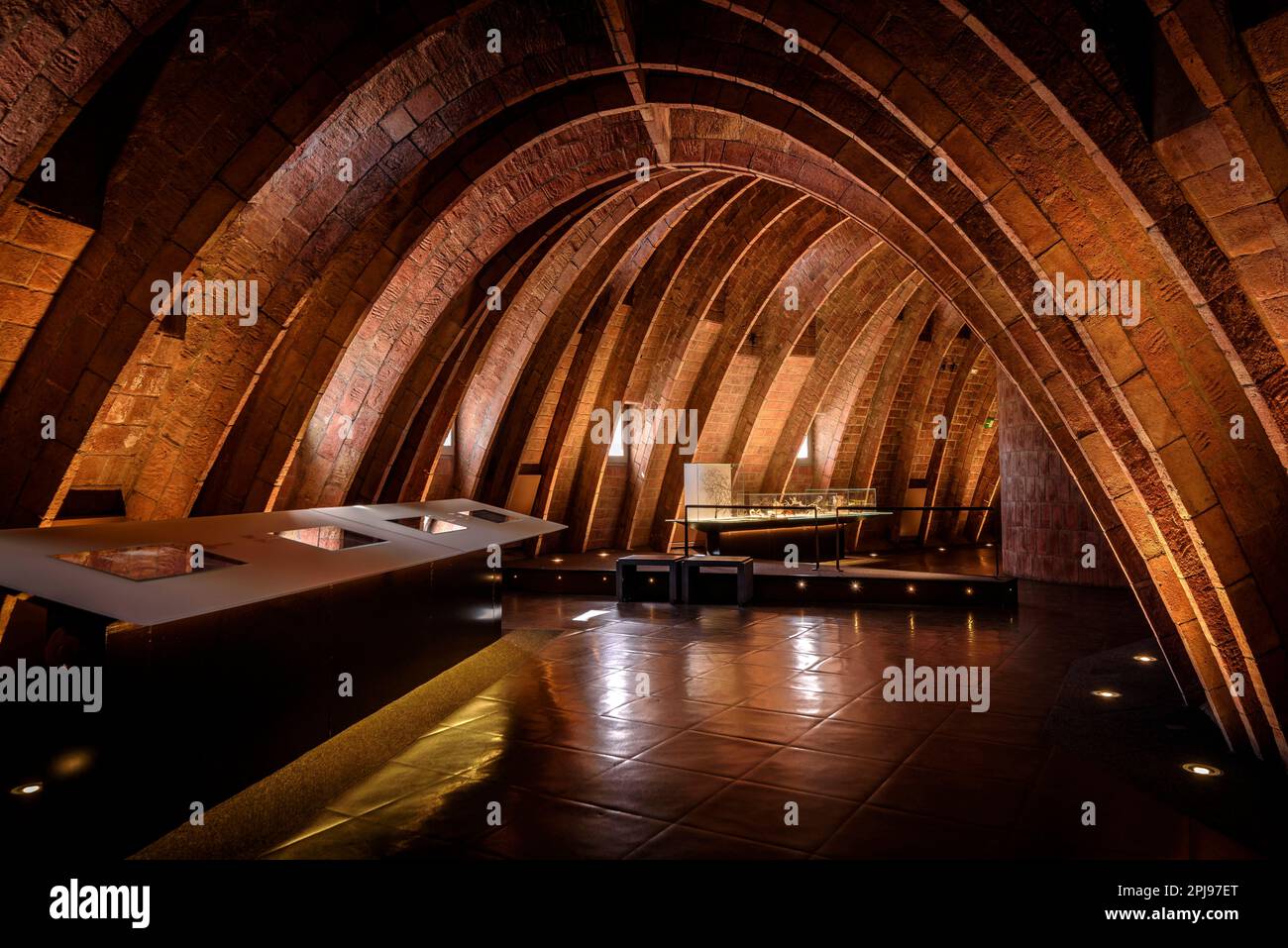 Attic of Casa Milà (La Pedrera) with the catenary arches made with ...
