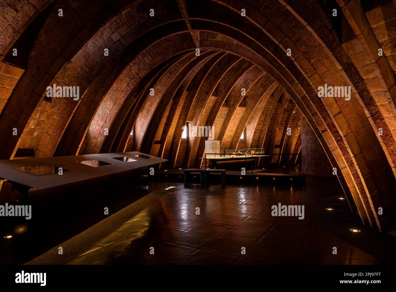 Attic of Casa Milà (La Pedrera) with the catenary arches made with ...
