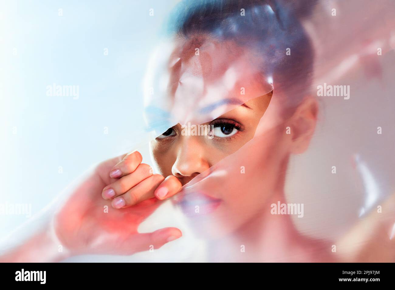 Plastic, skincare portrait and woman with cosmetics breakthrough with ...