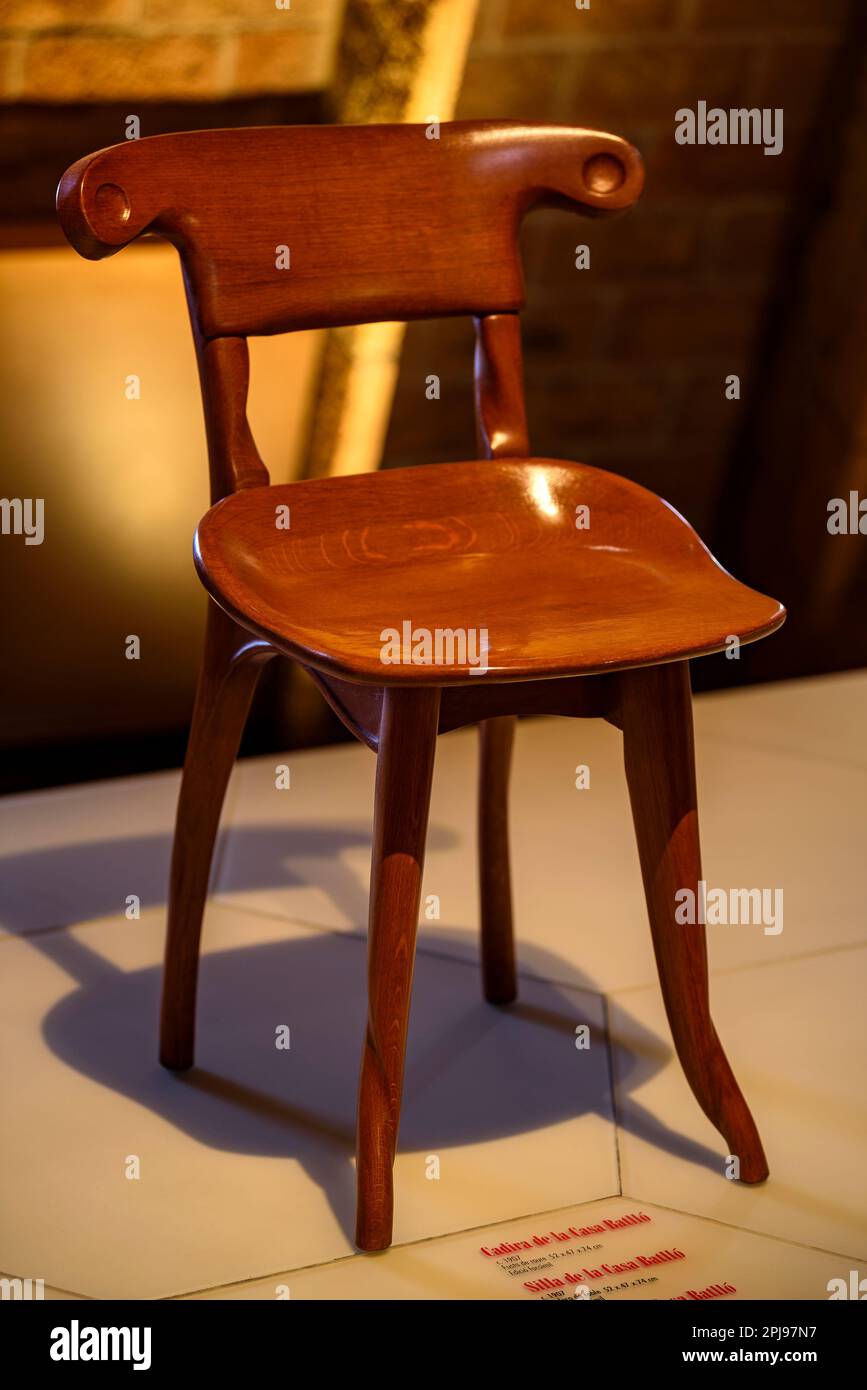 Chair designed by Antoni Gaudí for the Casa Batlló and exhibited in an ...