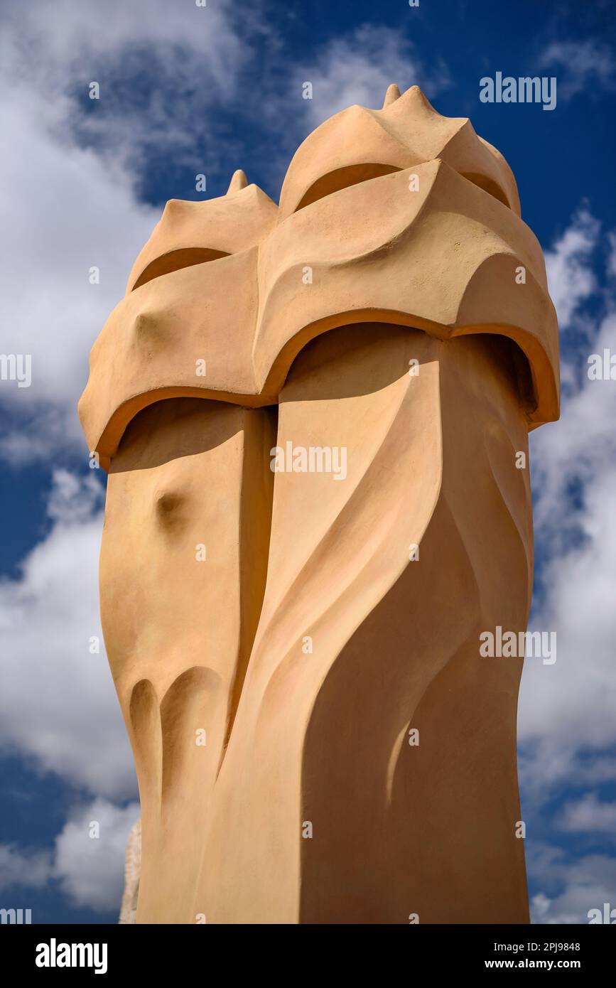 Chimneys in the shapes of soldiers / warriors on the rooftop of Casa ...