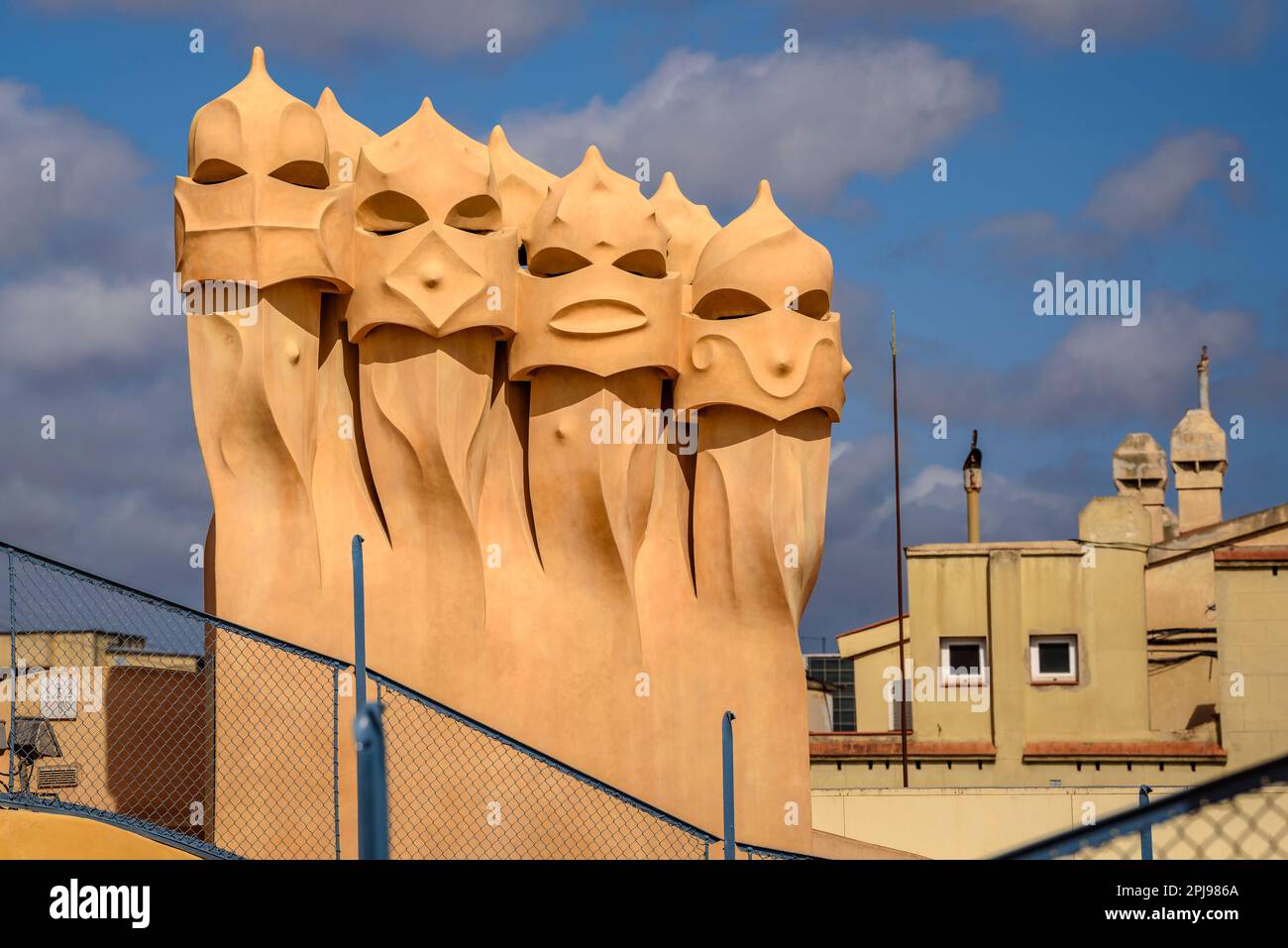 Chimneys in the shapes of soldiers / warriors on the rooftop of Casa ...