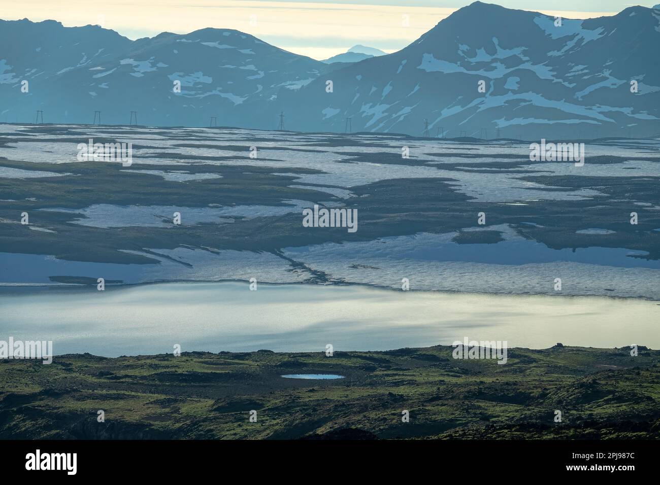 The clouds roll into the valley. Panorama of volcanogenic mountains ...