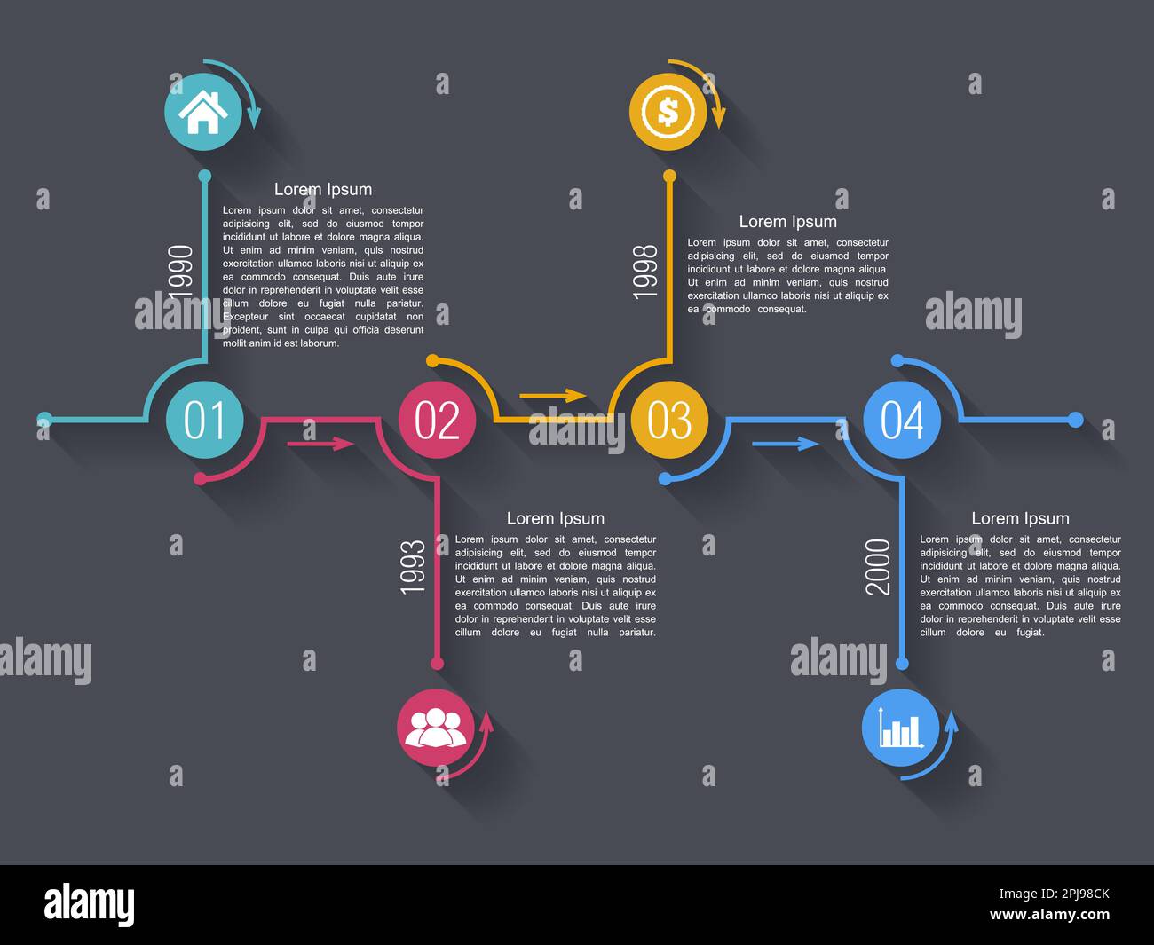 Horizontal timeline infographics design template with four elements ...