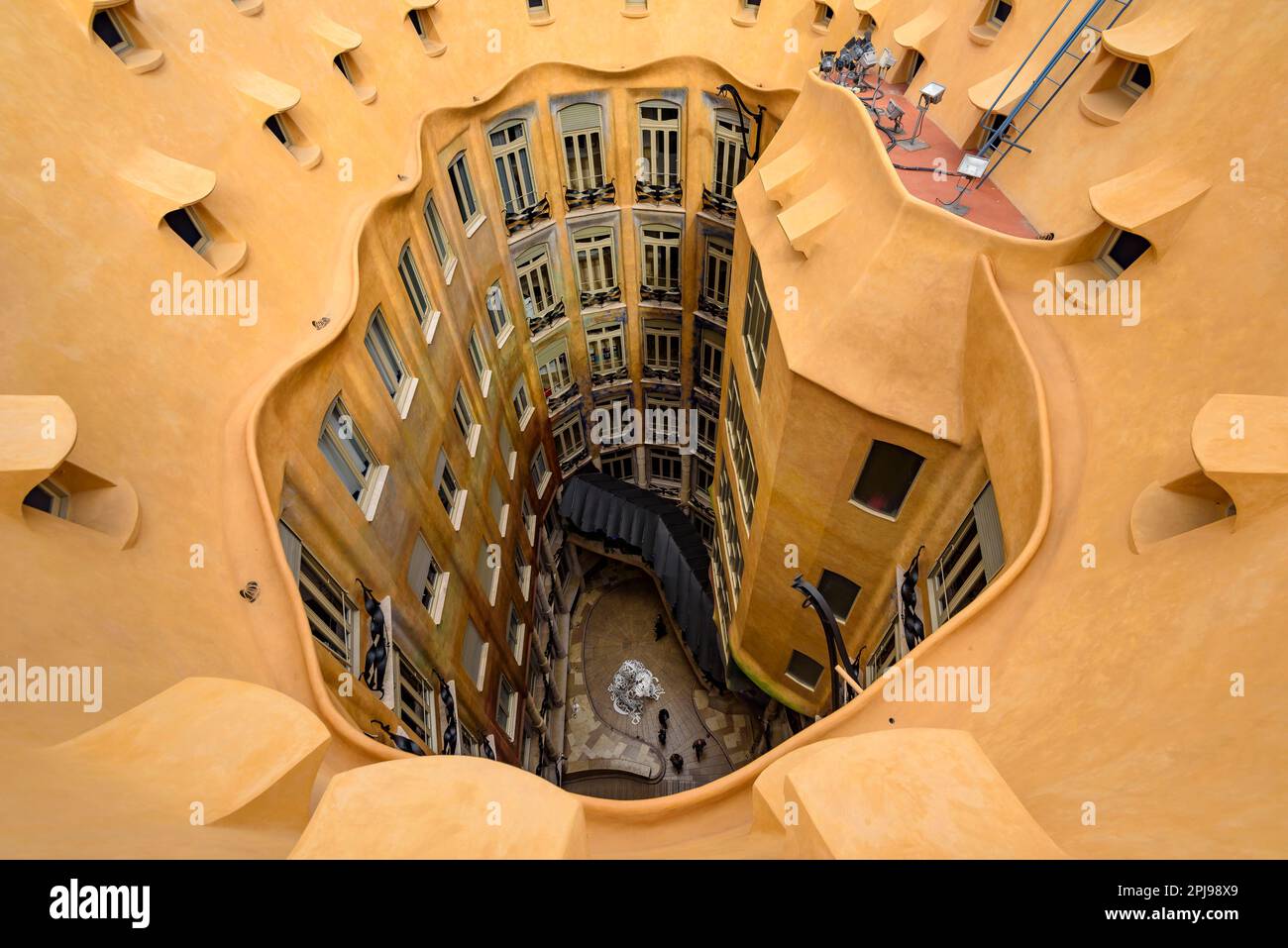 Courtyard of the Butterflies of Casa Milà - La Pedrera seen from the rooftop terrace of the ...