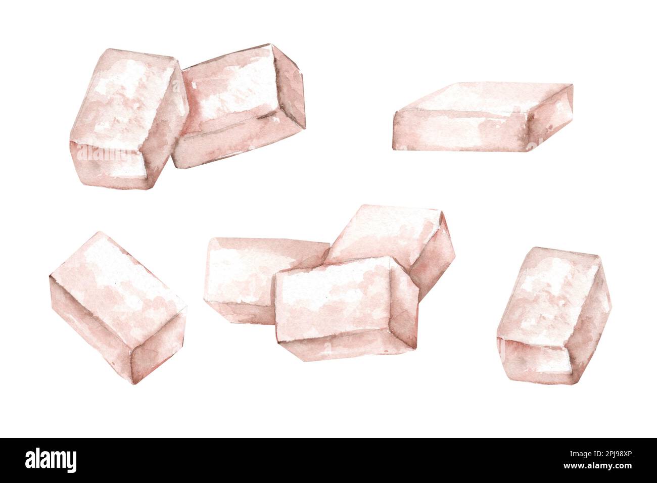 Set of brown sugar from sugar cane. Watercolor hand drawn illustration ...