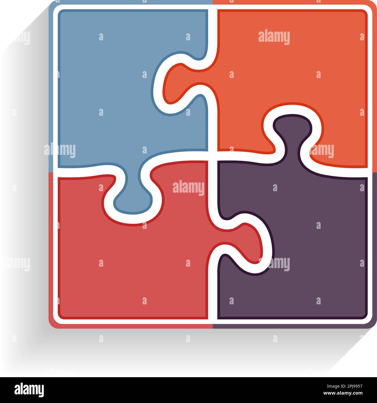 Square made of four puzzle pieces with diagonal shadow, vector eps10 ...