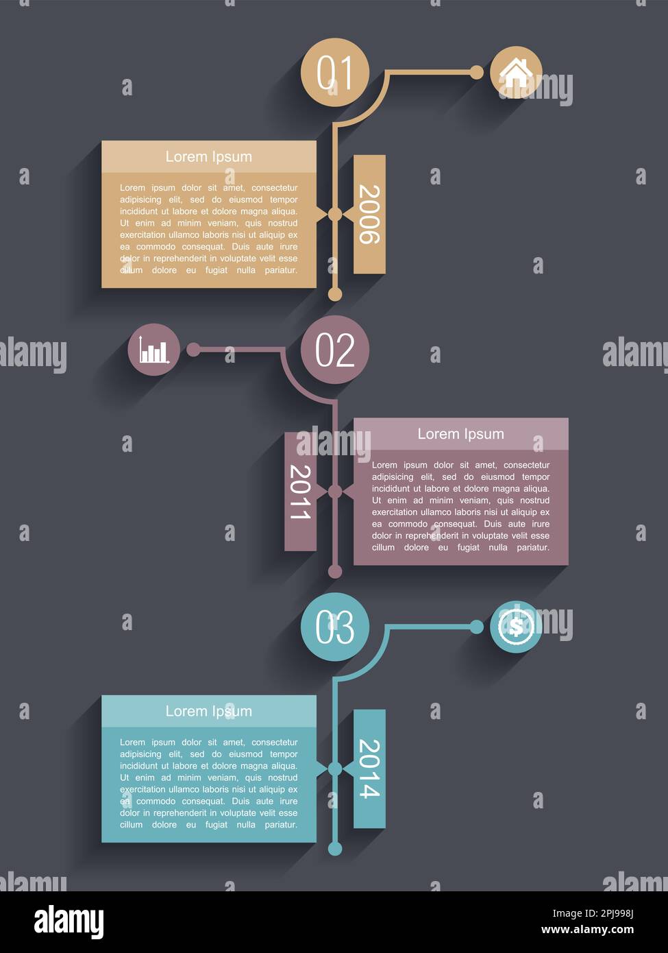 Timeline infographics design template with three elements, vector eps10 ...