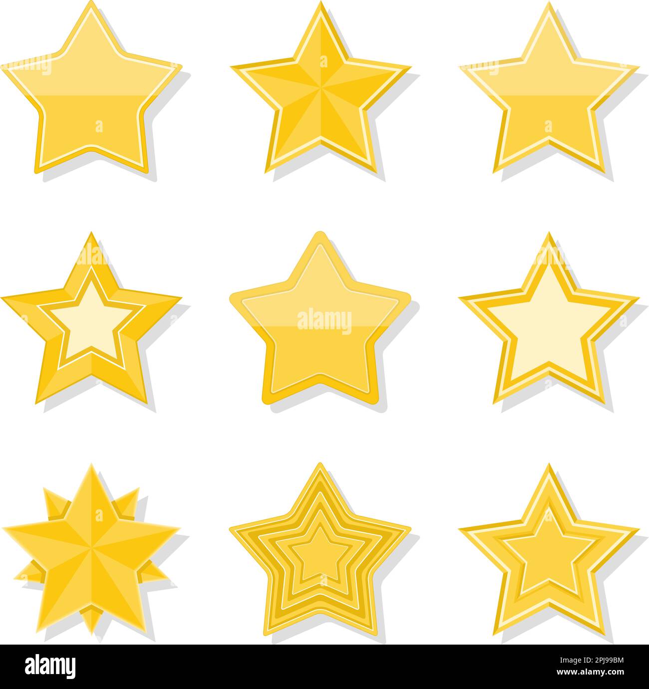 Set of different flat yellow stars on white background, vector eps10 ...