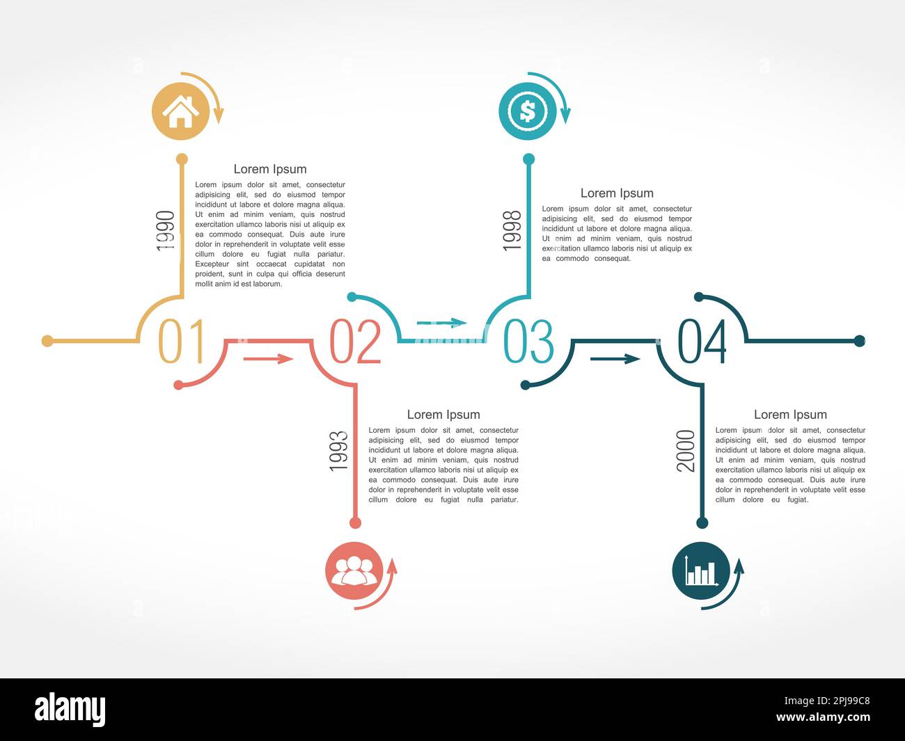 Timeline infographic design template with numbers, icons, dates and ...