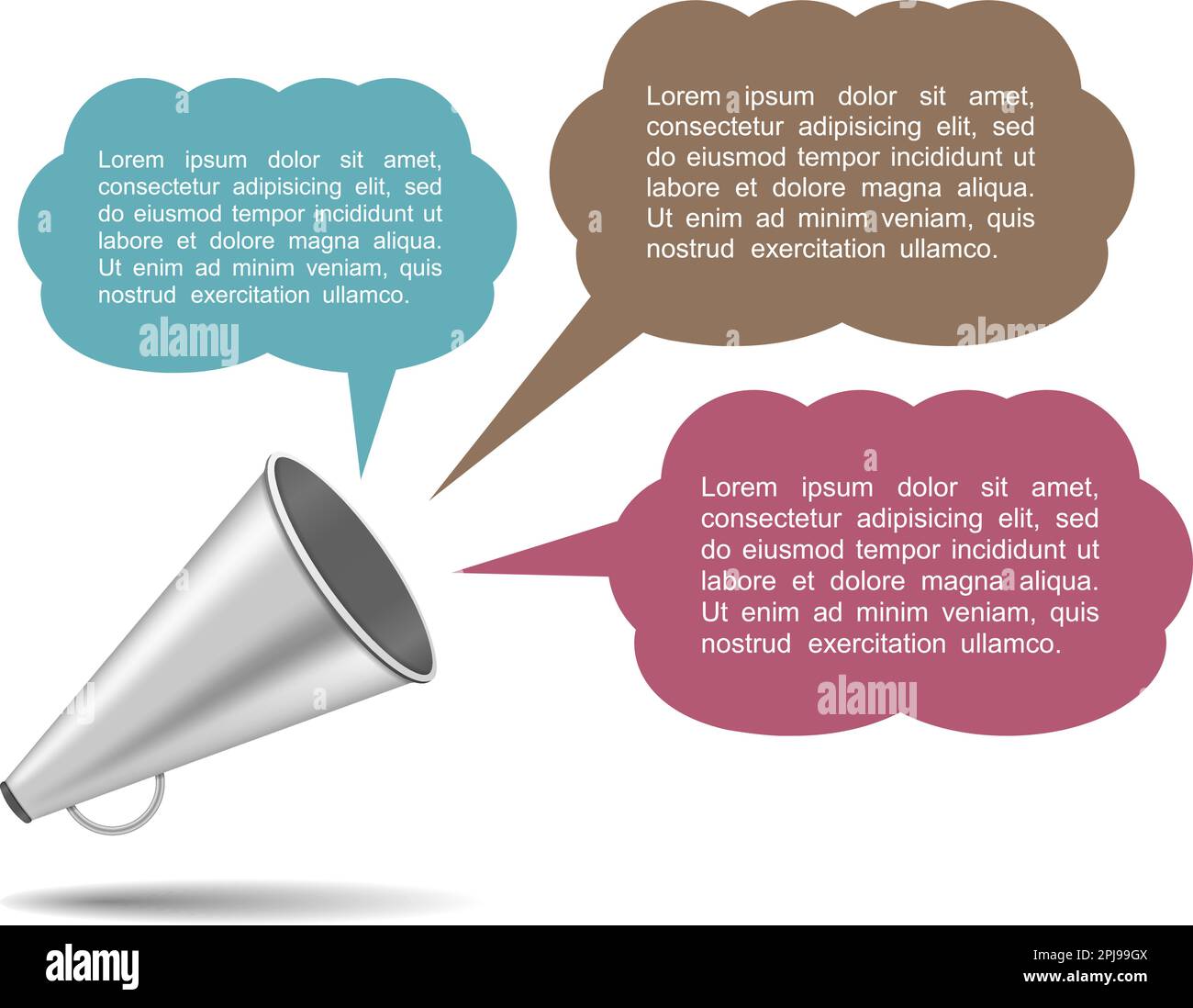 Megaphone with three speech bubbles for your text, vector eps10 ...