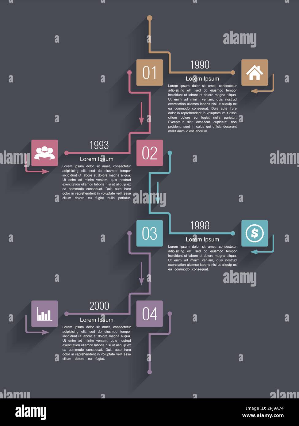 Timeline design template with four elements, vector eps10 illustration ...