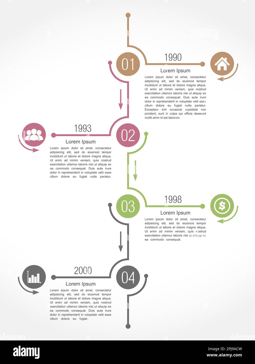 Timeline infographics design template with place for numbers, dates ...