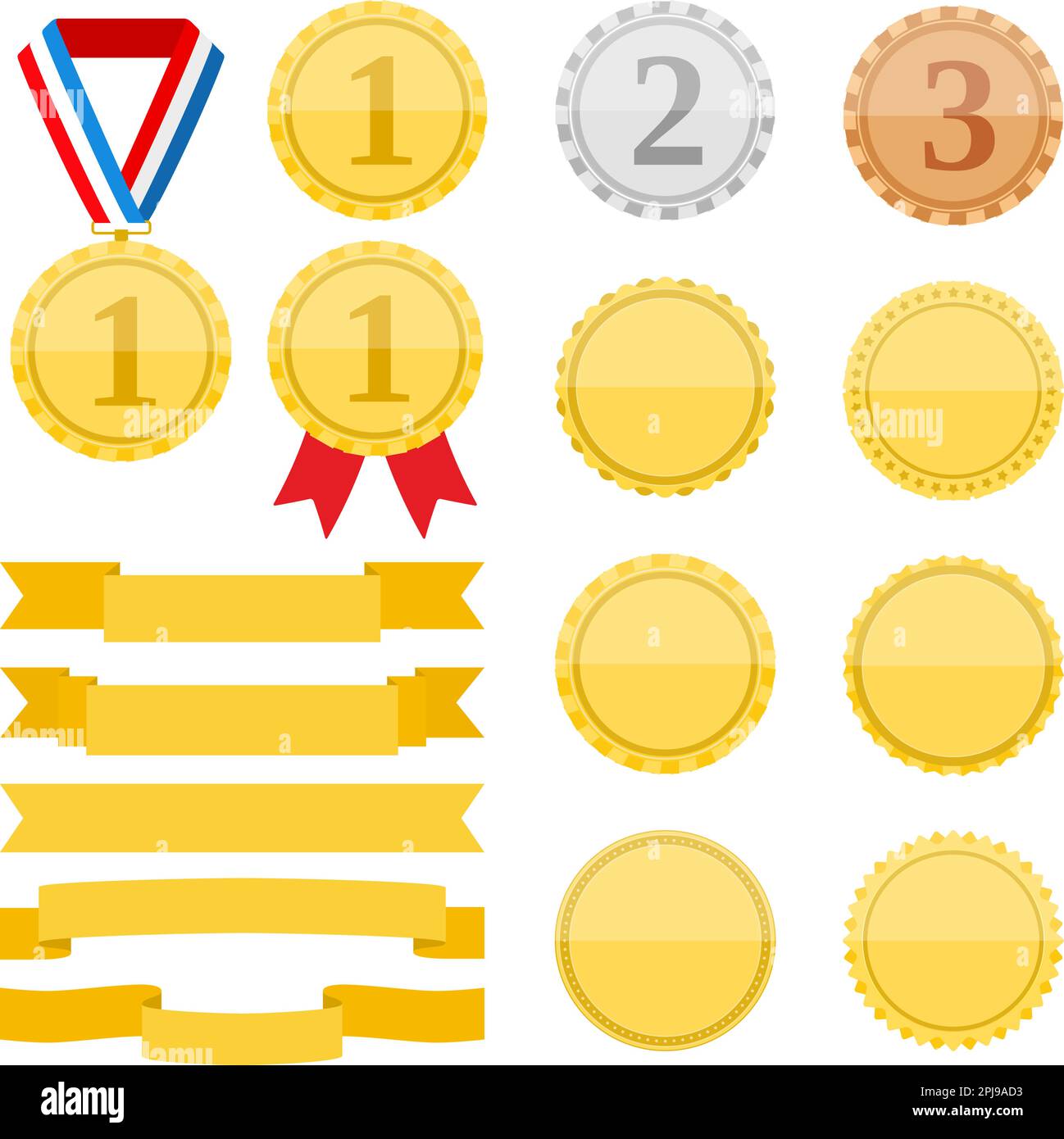 Set of different medals and ribbons on white background, flat design ...