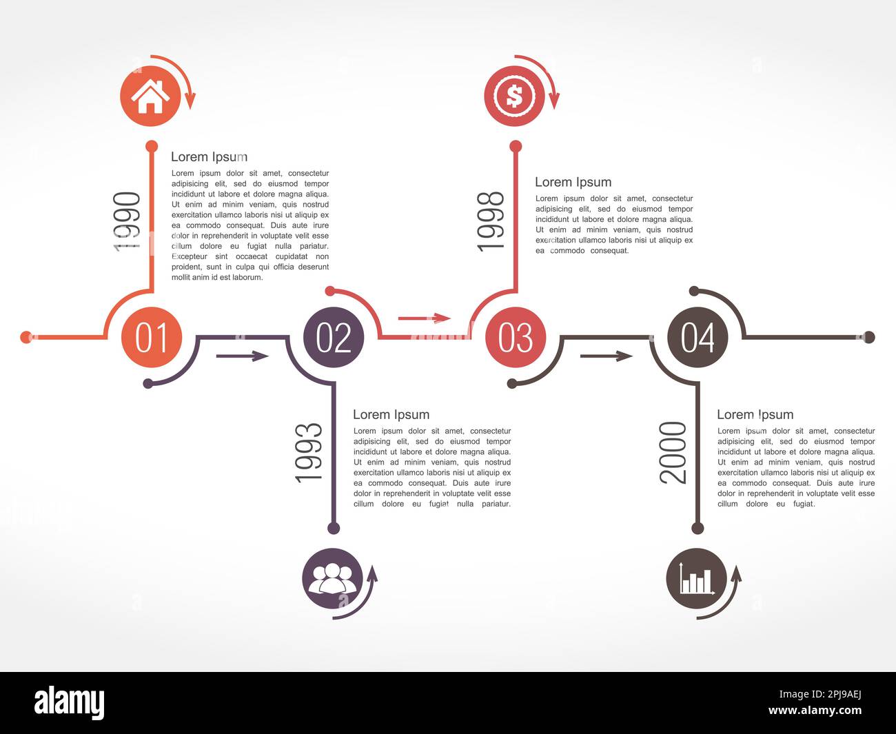 Horizontal timeline design template with numbers, icons, dates and ...