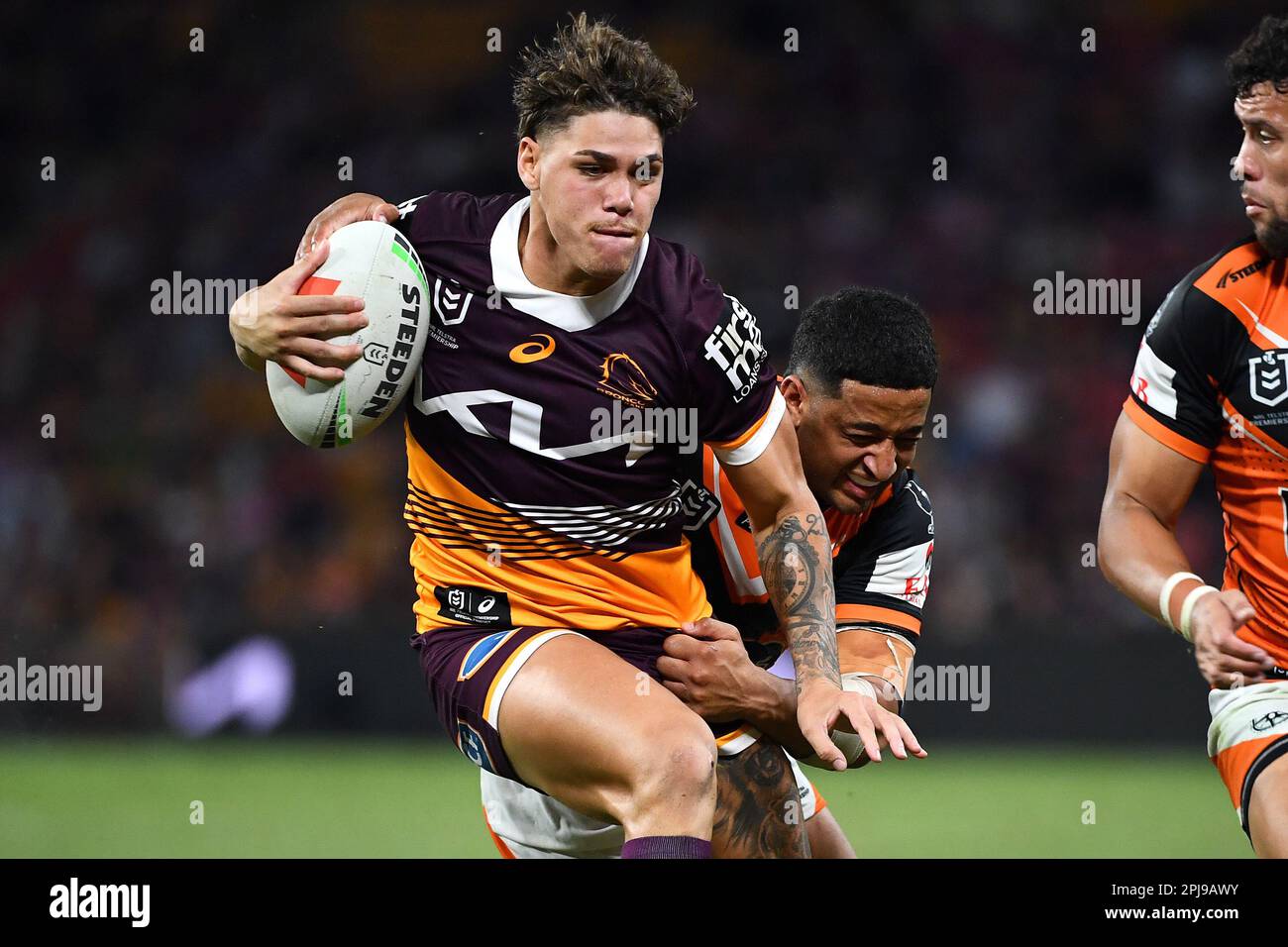 Reece Walsh of the Broncos makes a run during the NRL Round 5 match ...