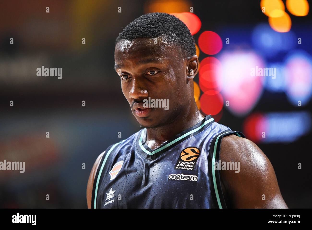 Belgrade, Serbia, 29 March 2023. Jared Harper of Valencia Basket reacts ...