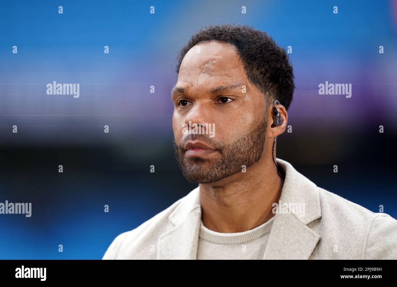 Match pundit Joleon Lescott working for BT Sport during the Premier ...