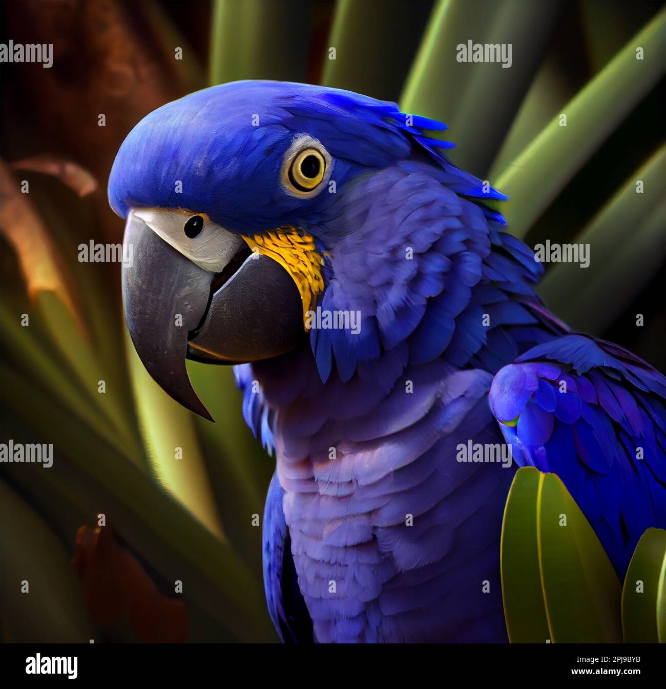 Macao parrot sits on a branch, Macaw in tropical forest. Wildlife scene ...