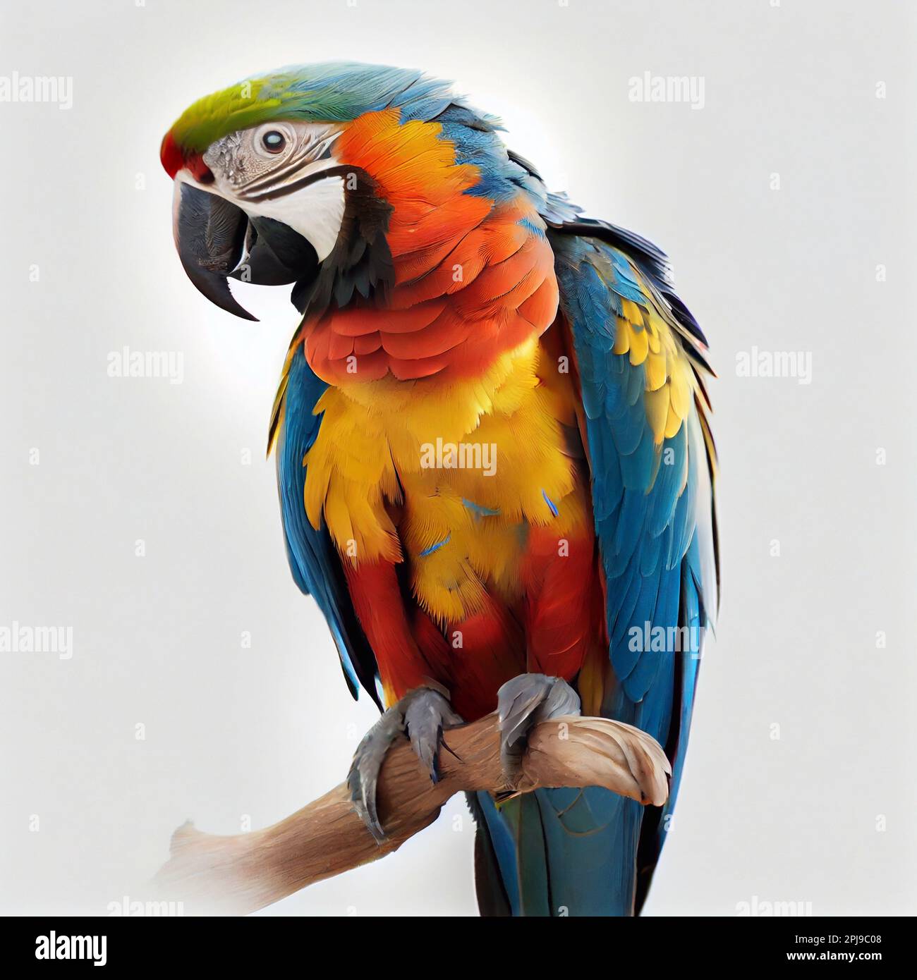 Macao parrot sits on a branch, Macaw in tropical forest. Wildlife scene ...