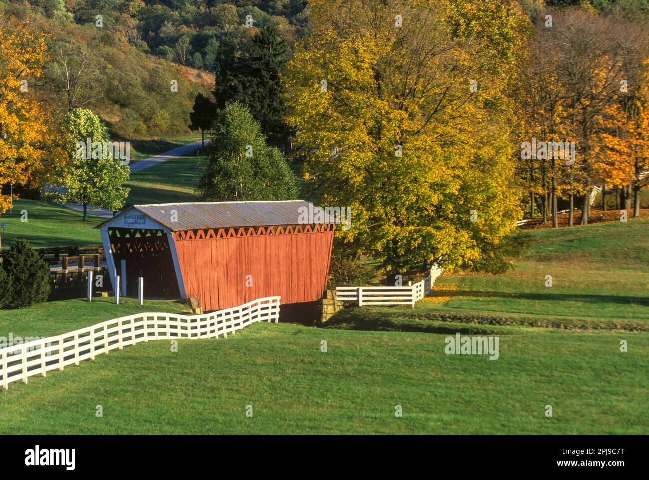 WHITE WOODEN FENCE HARMON COVERED BRIDGE PLUM CREEK INDIANA COUNTY ...