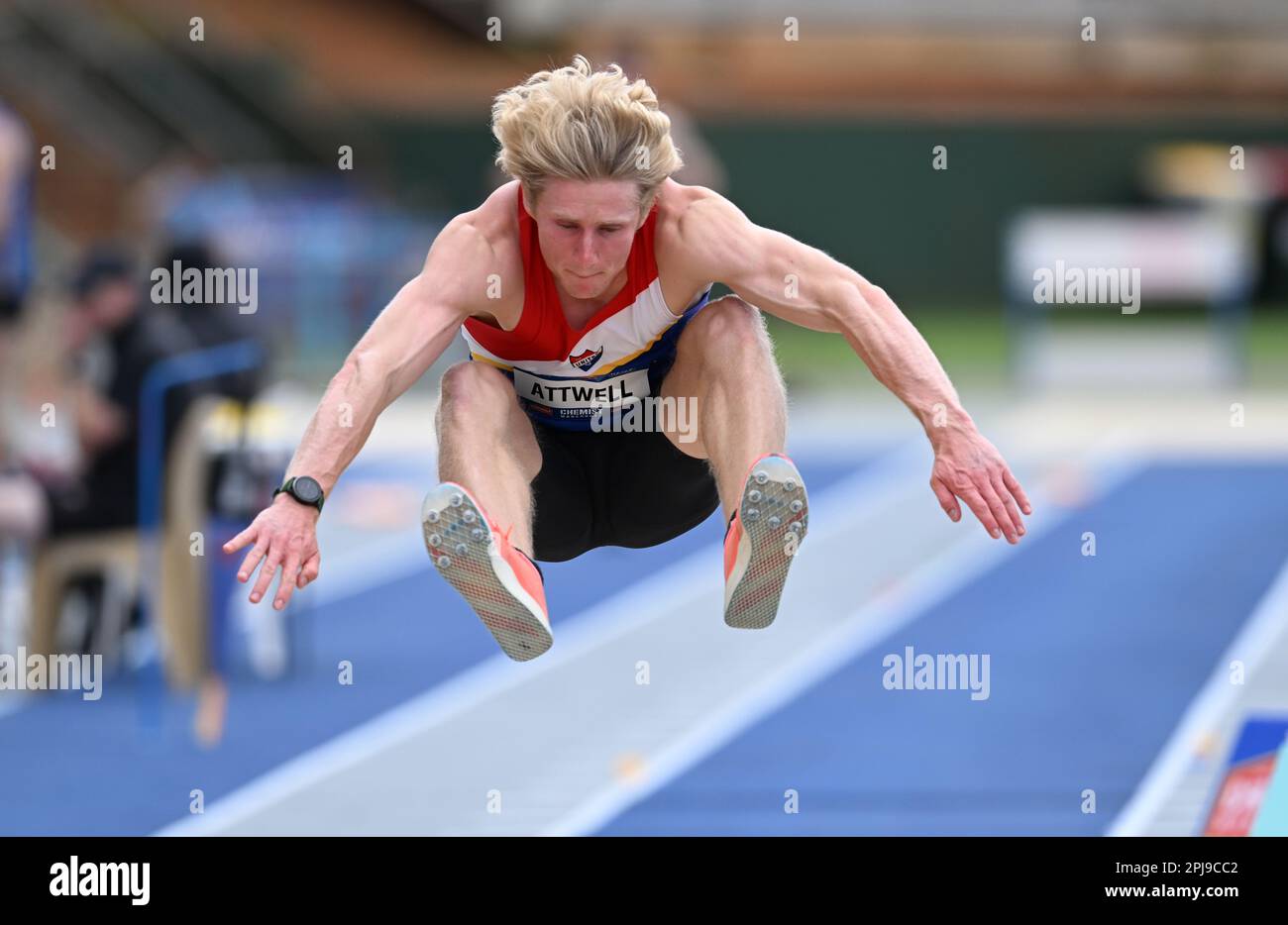 Max Attwell of New Zealand in action in the Long Jump during mens ...
