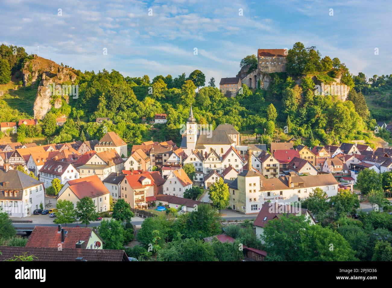 Pottenstein: view to Pottenstein with Pottenstein Castle and church St ...