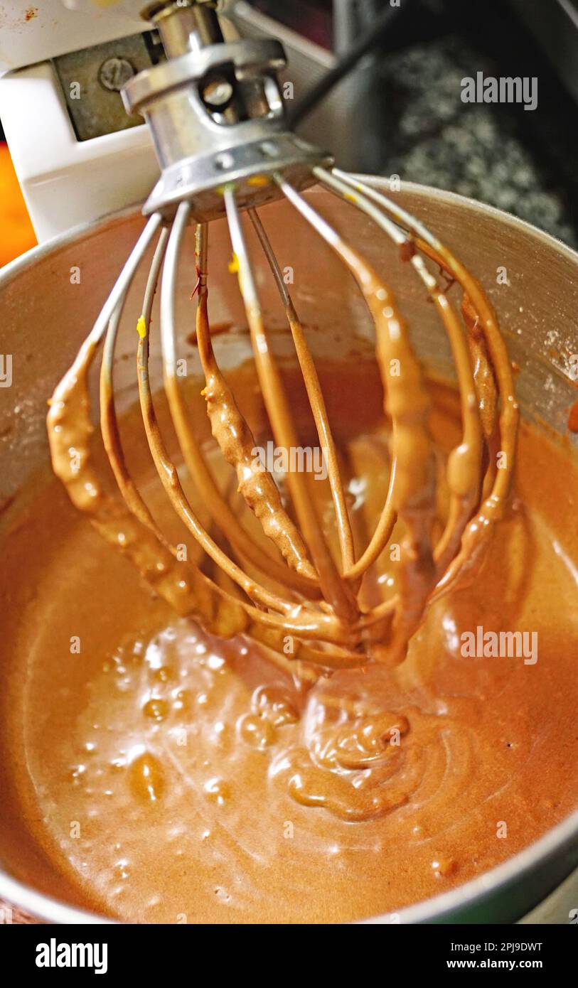 Blender with ingredient for chocolate cake Stock Photo - Alamy