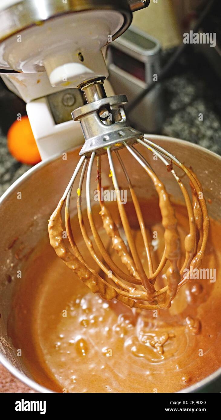 Blender with ingredient for chocolate cake Stock Photo - Alamy