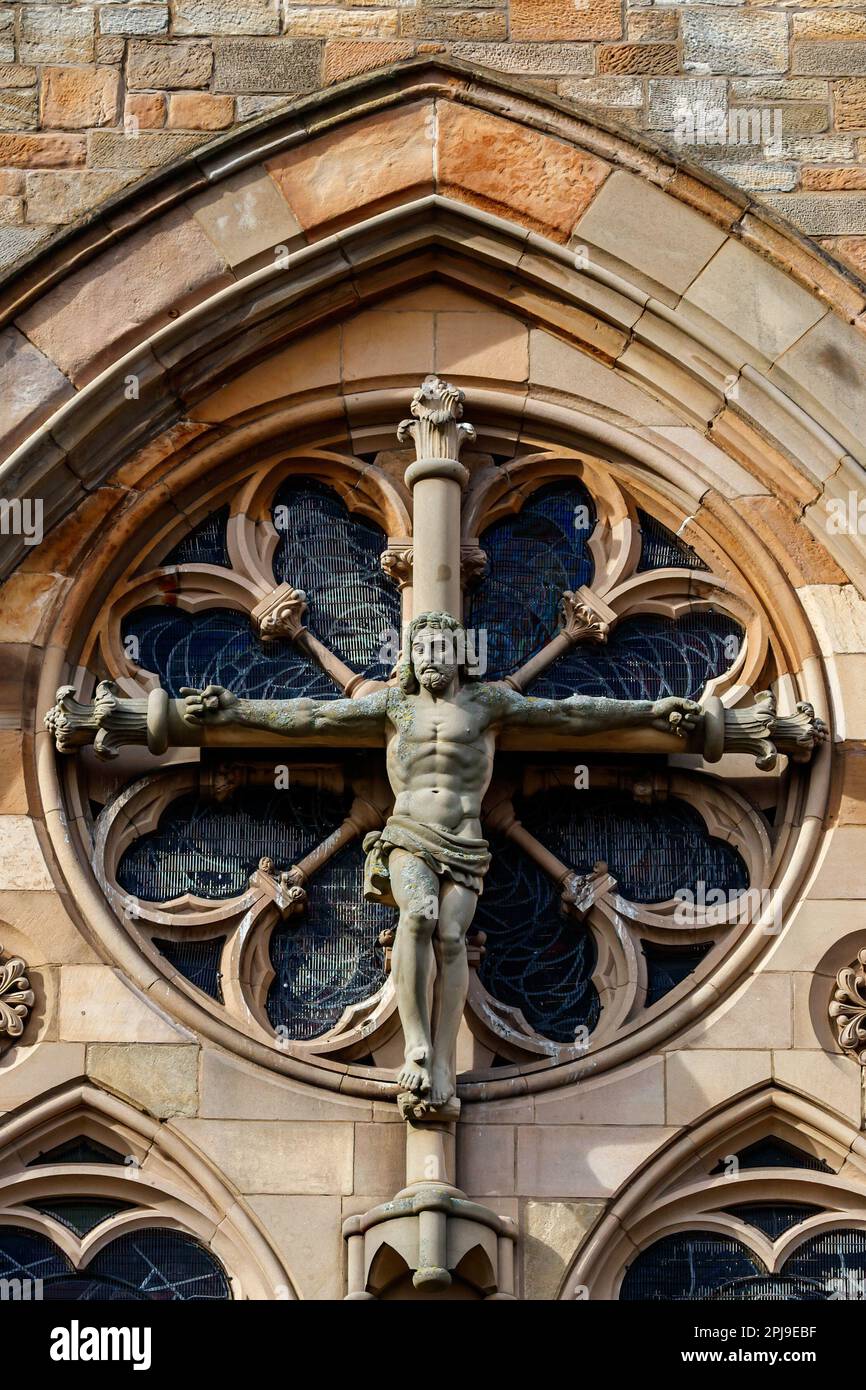 The improbably muscular Christ on St Mungo's, Townhead Stock Photo - Alamy