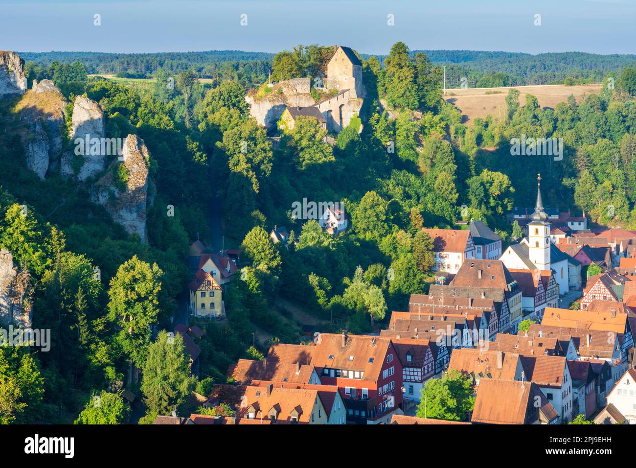 Pottenstein: view to Pottenstein with Pottenstein Castle and church St ...