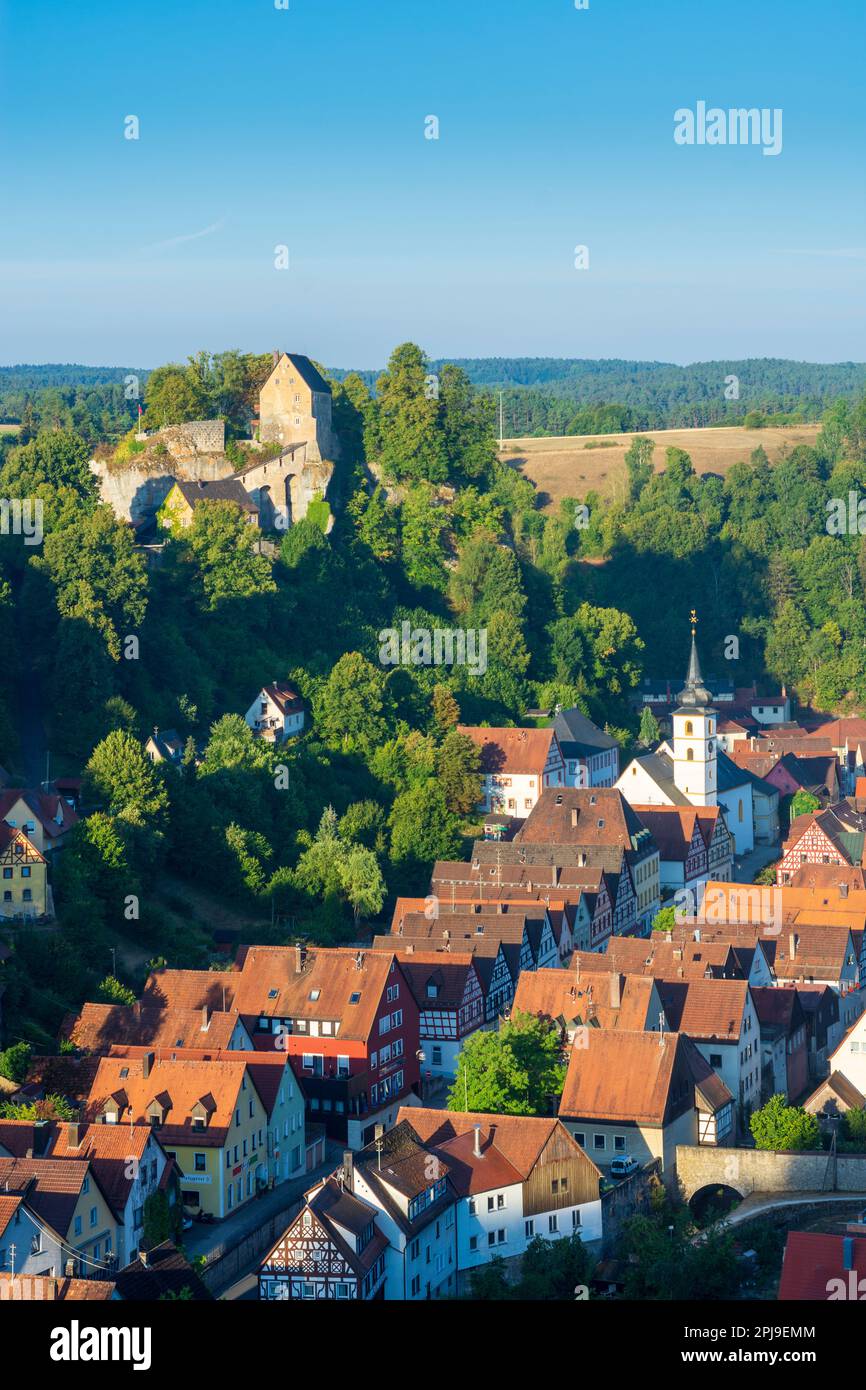 Pottenstein: view to Pottenstein with Pottenstein Castle and church St ...