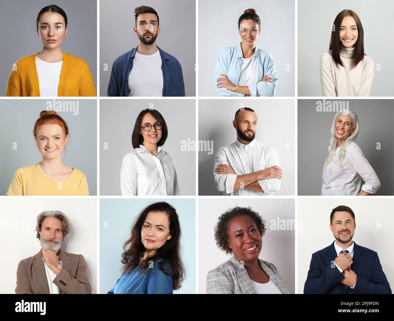 Collage with photos of attractive people on light grey background Stock ...