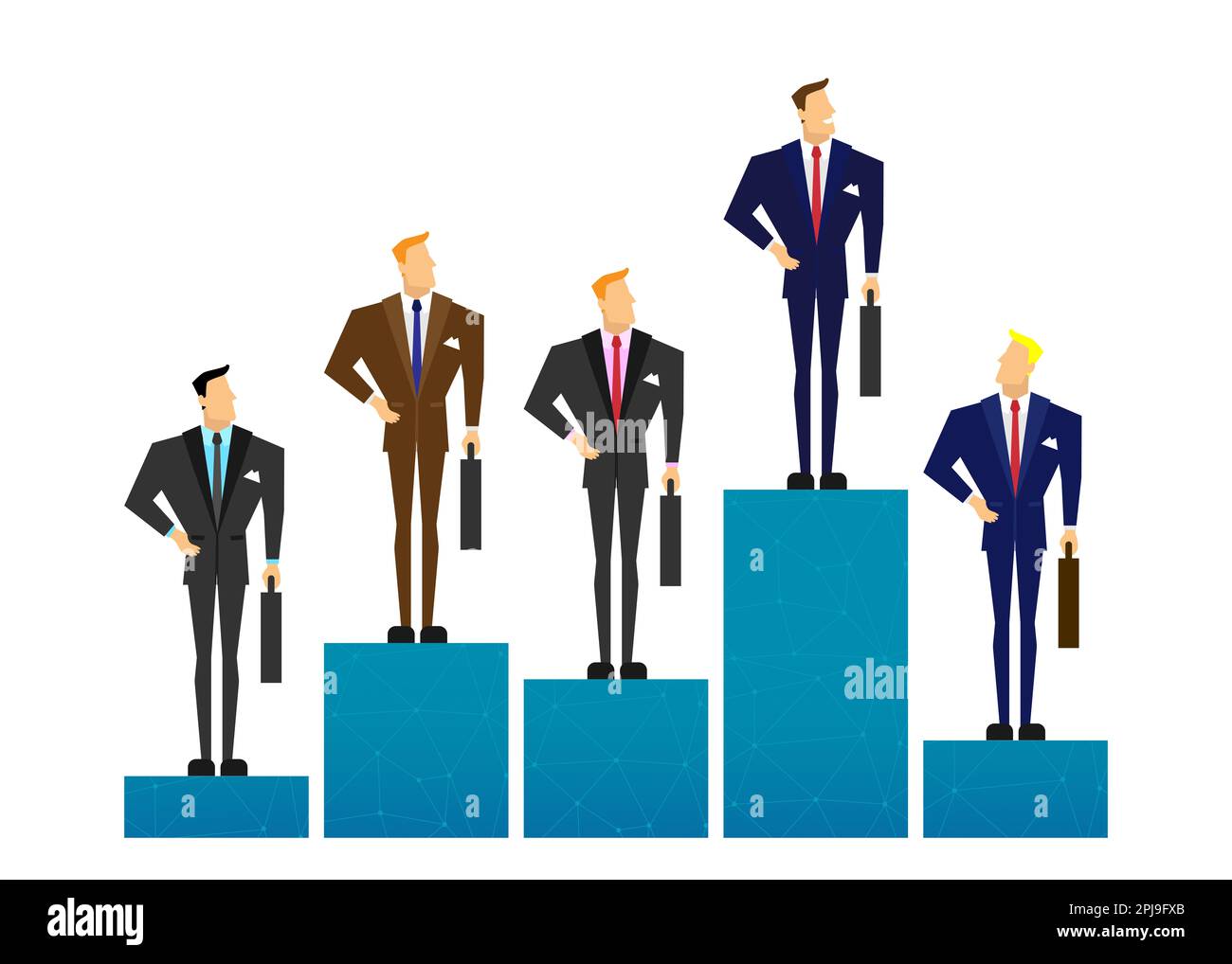 Competition concept. Businessmen on podium and one outstanding against ...