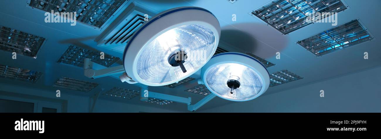 Powerful surgical lamps in modern operating room. Banner design Stock ...