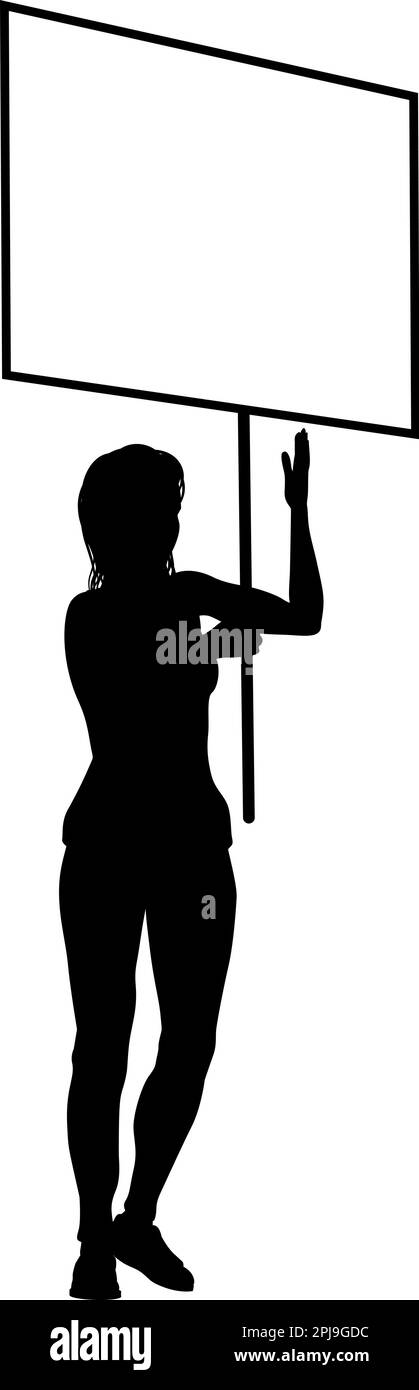 Protest Rally March Picket Sign Silhouette Person Stock Vector Image ...