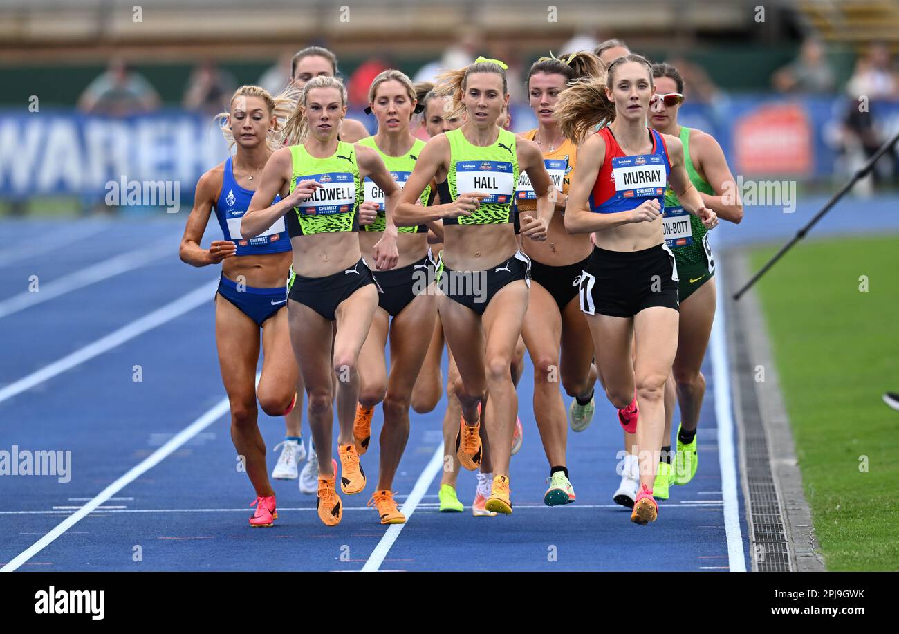 Linden Hall (centre) in action during the women’s 1500 metres Final ...