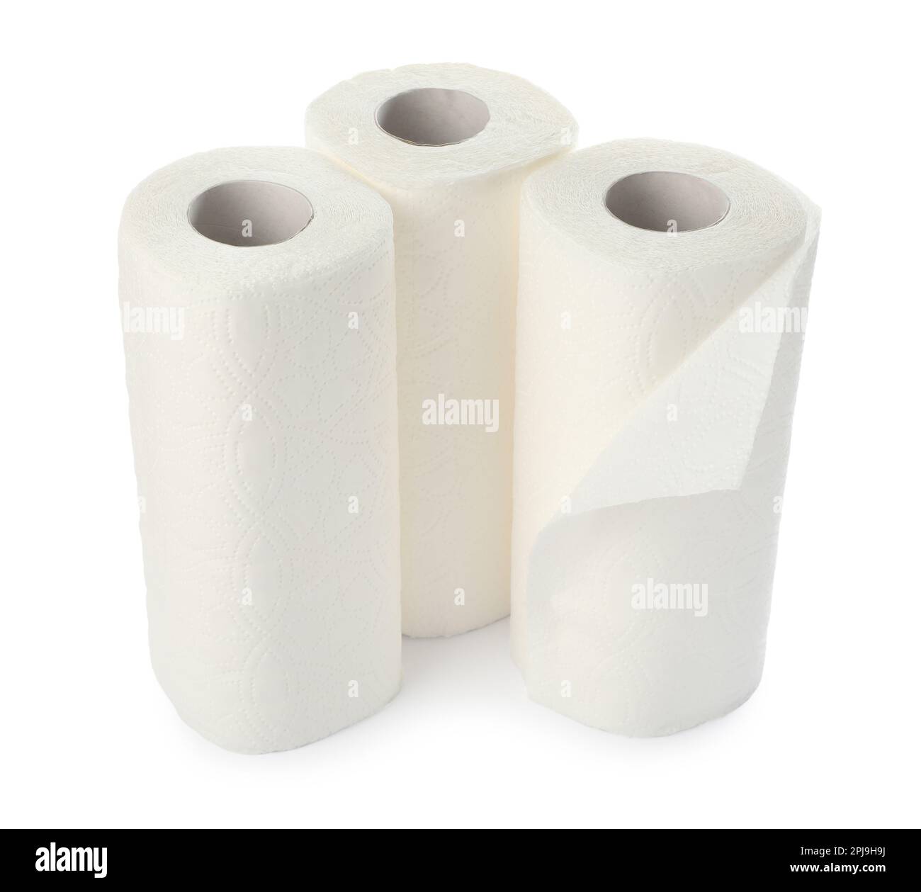 Rolls of paper towels isolated on white Stock Photo - Alamy