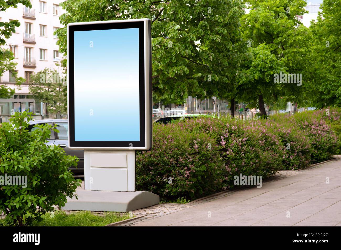 Blank advertising board on city street. Mockup for design Stock Photo ...