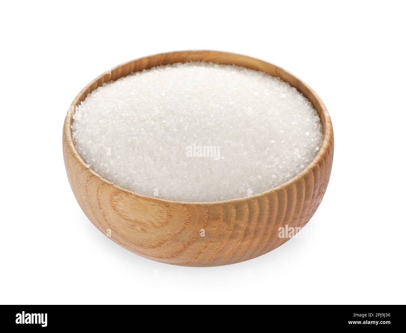 Granulated sugar in wooden bowl isolated on white Stock Photo - Alamy