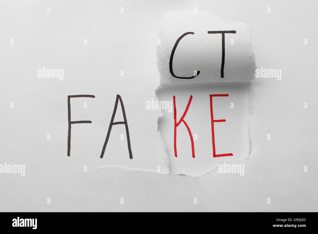 Torn white paper with words Fact and Fake, top view Stock Photo - Alamy