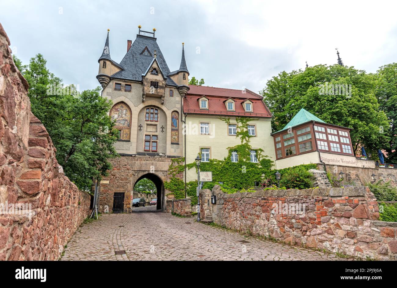 15th cent Albrechtsburg castle gatehouse museum 13th cent bridge over ...