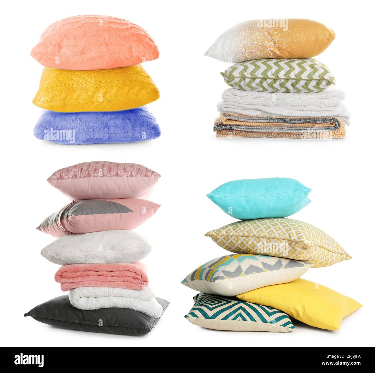 Set with different soft pillows on white background Stock Photo - Alamy