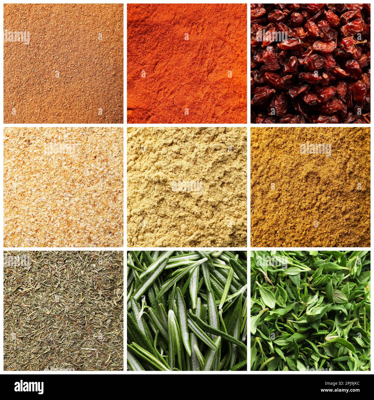 Collage with photos of different spices and herbs, top view Stock Photo ...