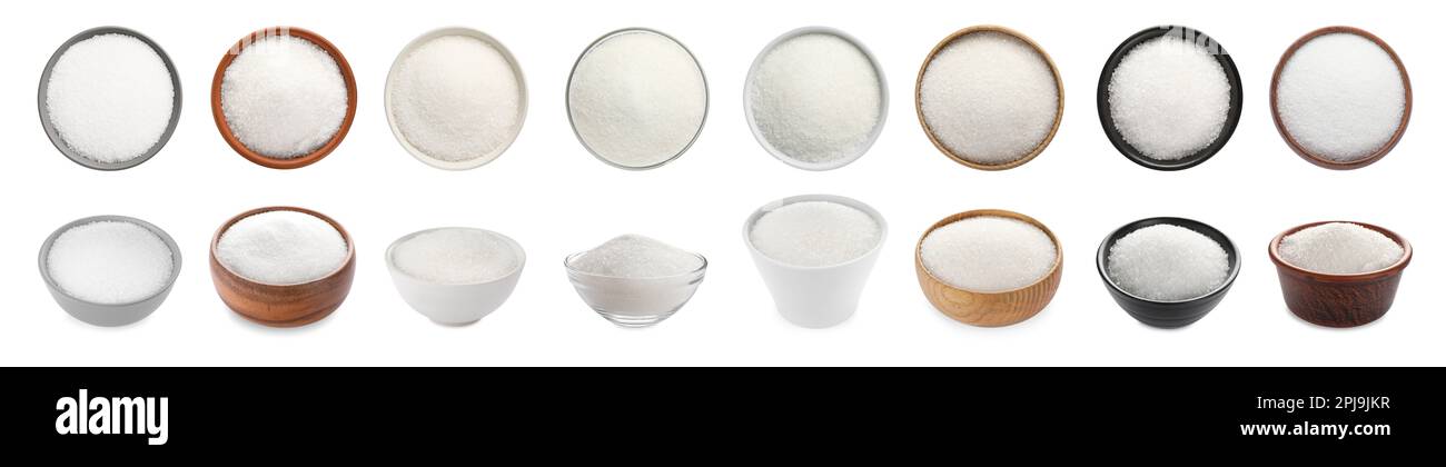 Set with granulated sugar on white background. Banner design Stock ...