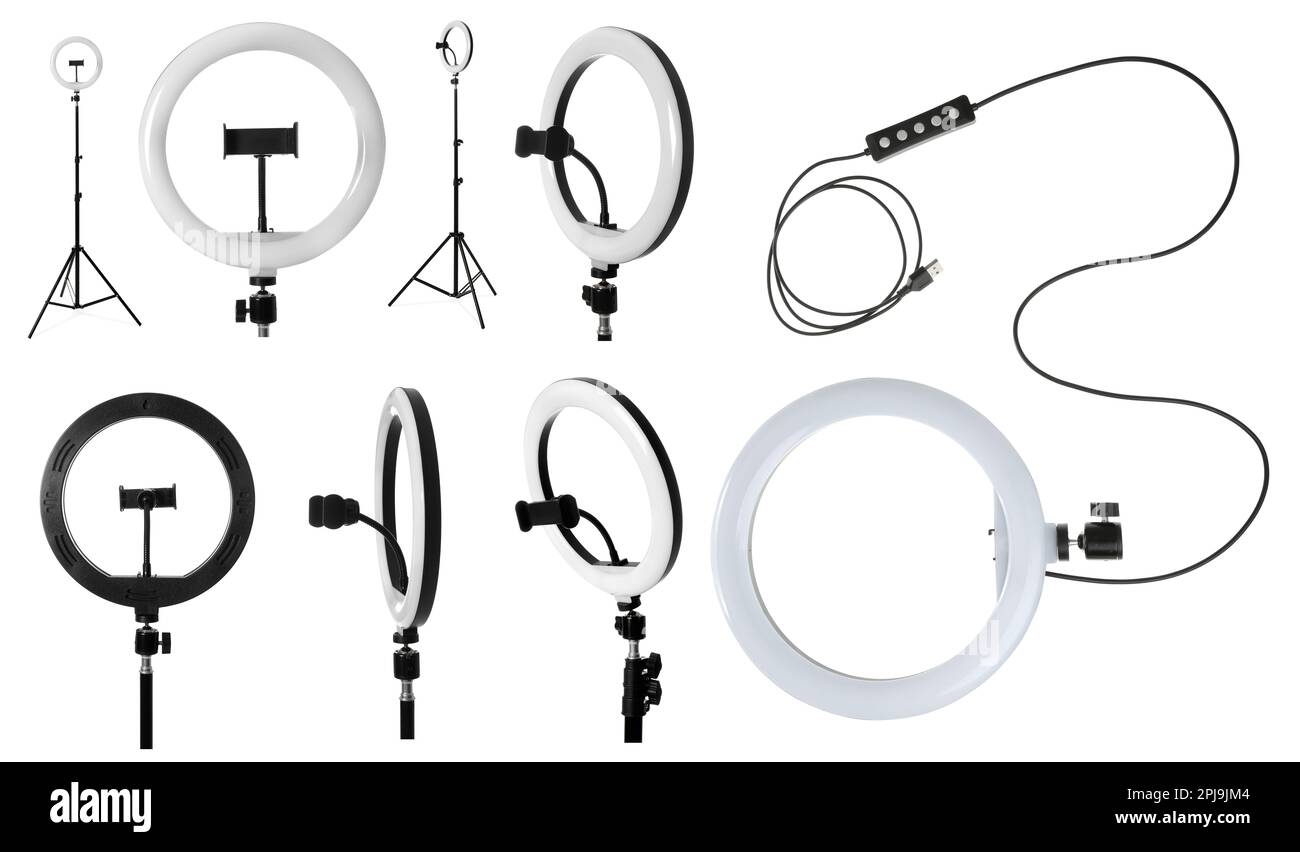 Set of ring lights on white background Stock Photo - Alamy