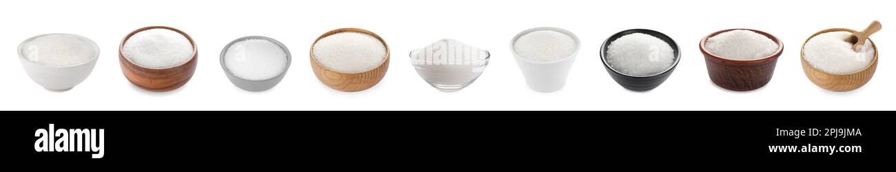 Set with granulated sugar on white background. Banner design Stock ...