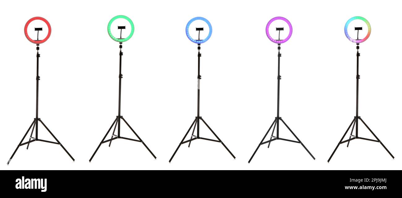 Set of ring lights on white background, banner design Stock Photo - Alamy
