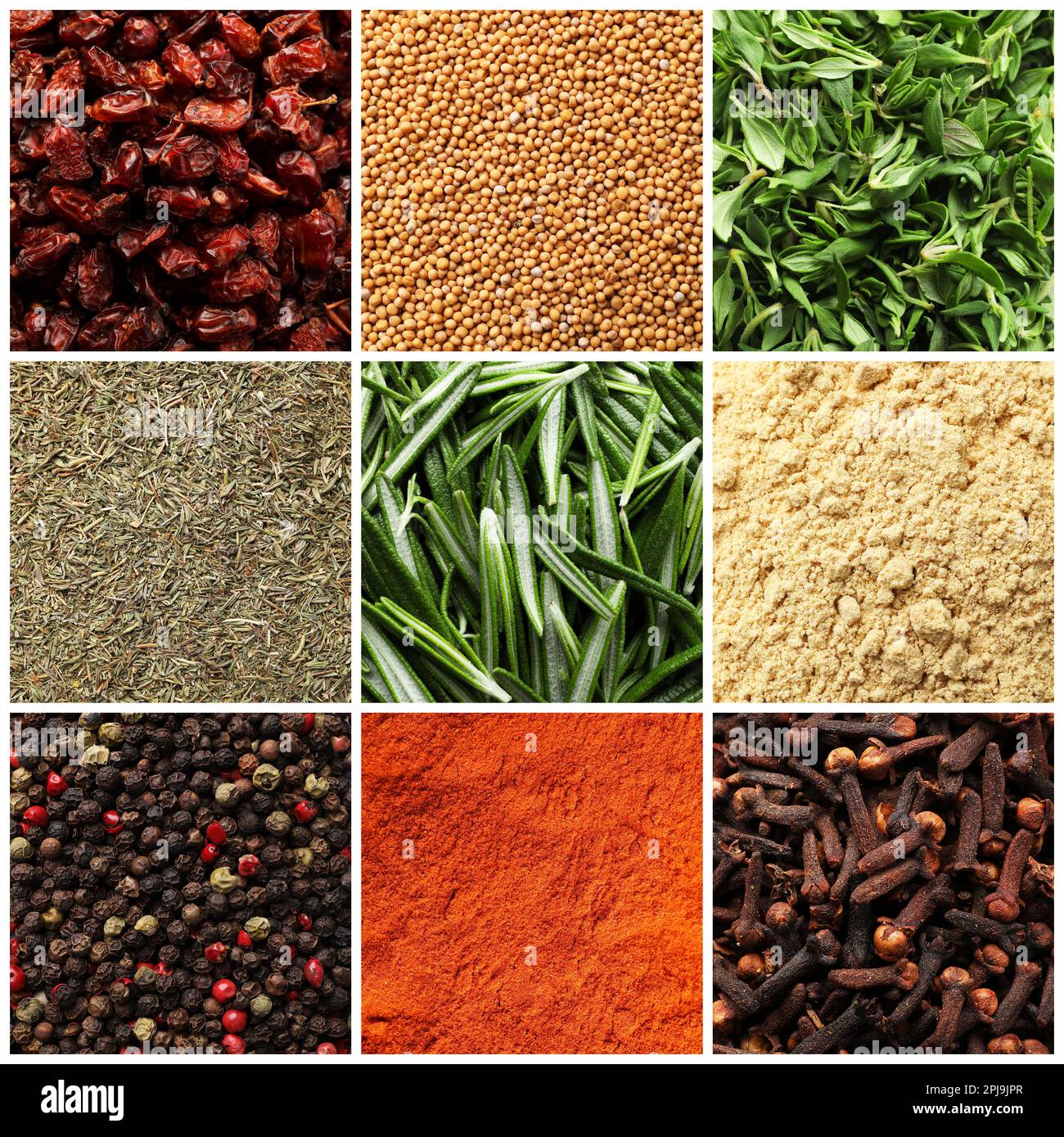Collage with photos of different spices and herbs, top view Stock Photo ...